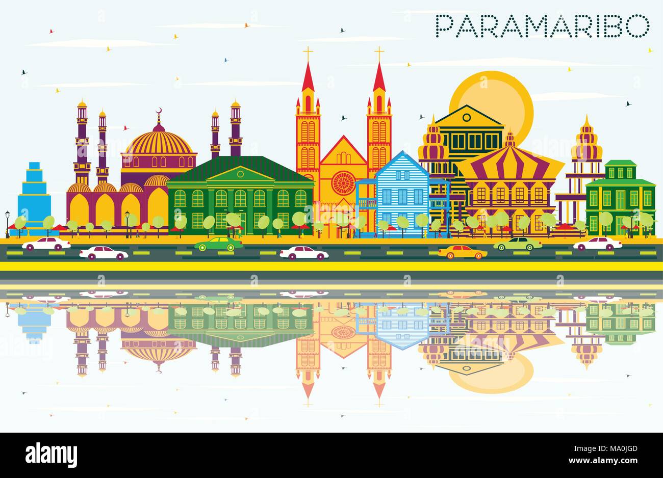 Paramaribo Suriname City Skyline with Color Buildings, Blue Sky and ...