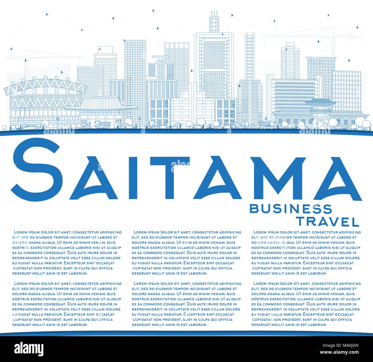 Outline Saitama Japan City Skyline with Blue Buildings and Copy Space ...