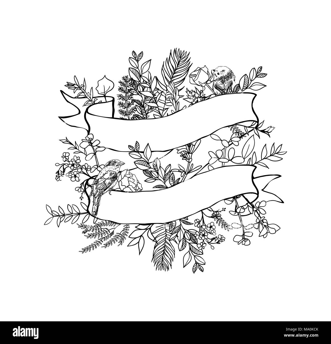 Hand drawn vector Vintage floral banners. Sketch ink illustration ...