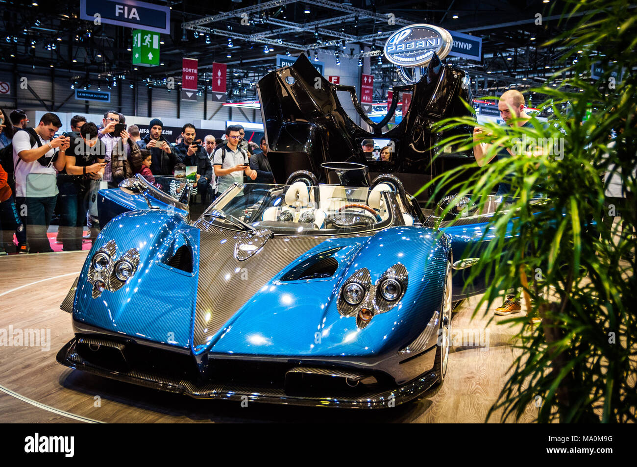 GENEVA, SWITZERLAND - MARCH 17, 2018: PAGANI ZONDA BARCHETTA Superfast sports car presented at ...