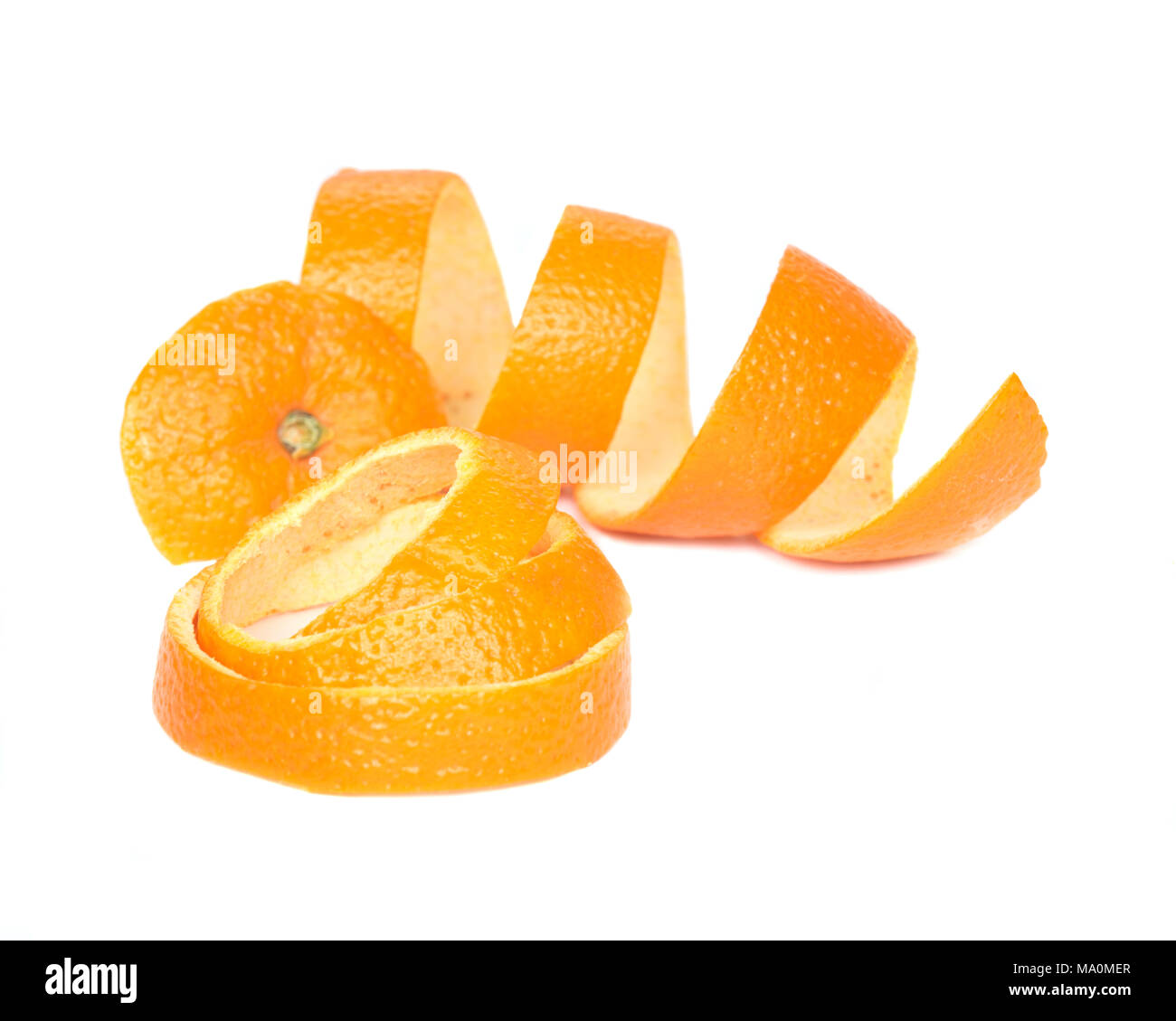 Spiral, twisted orange peel isolated on white background Stock Photo ...