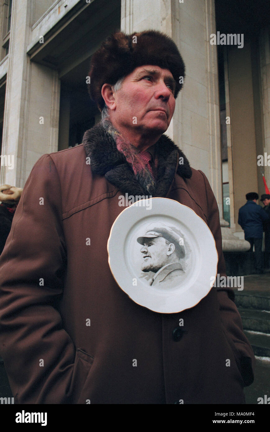 Moscow, Russia - February 09, 1992: Pro communist rally on Manezh ...