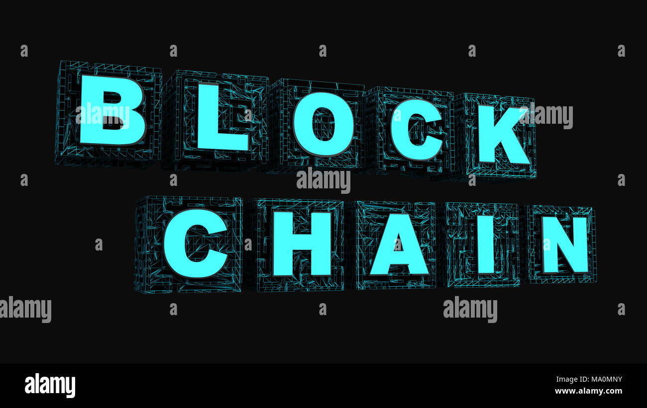 text blockchain on row cube. 3d rendering Stock Photo - Alamy