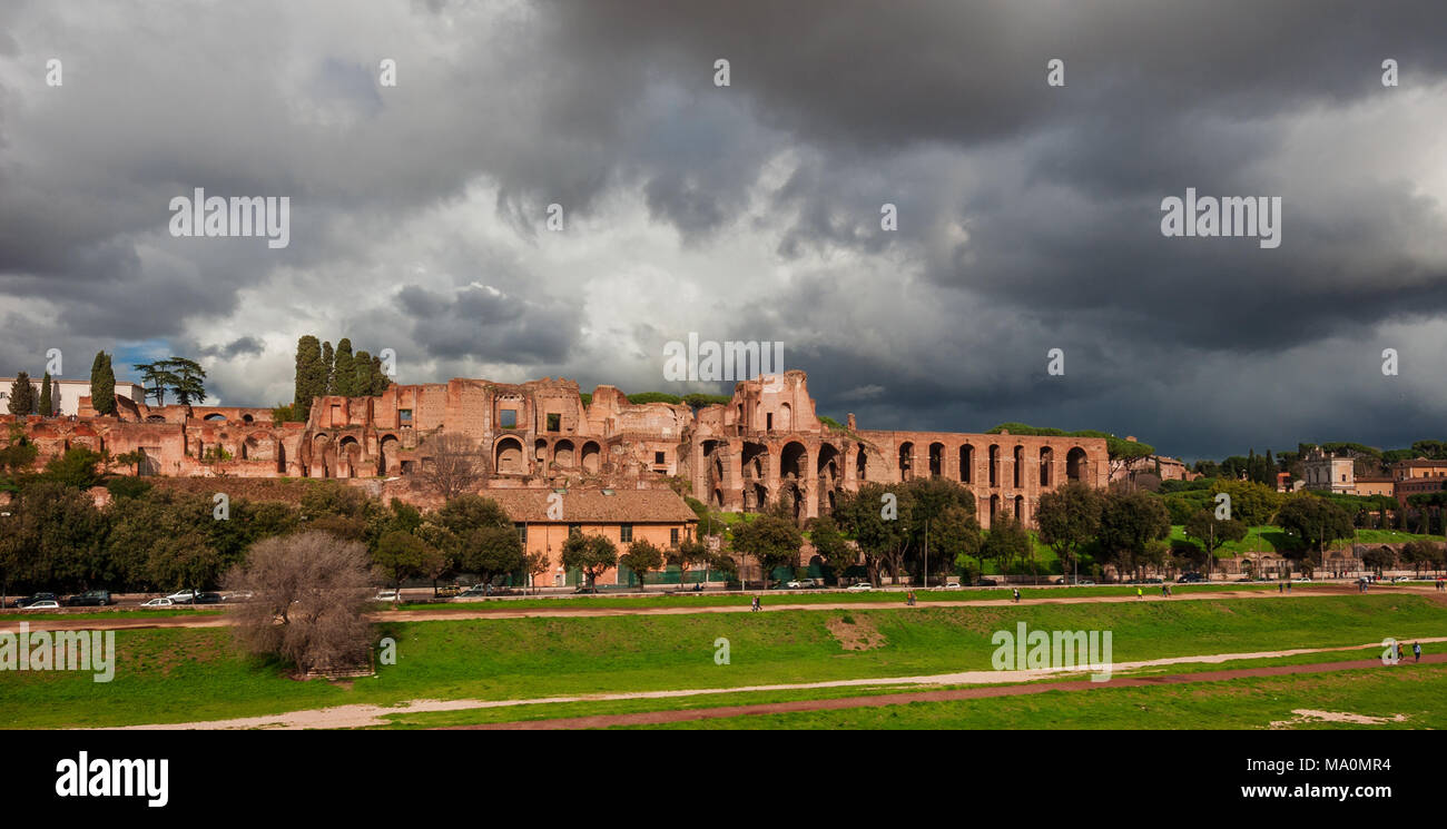 Panoramic view of the Ancient Rome Imperial Palace ruins on Palatine ...