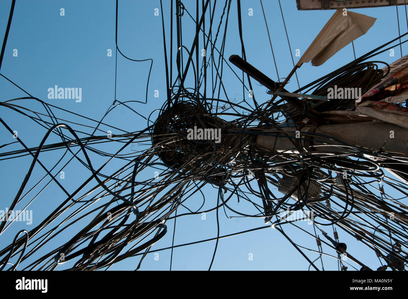 Nepal 2014. Kathmandu . Tangled electricity wires Stock Photo - Alamy