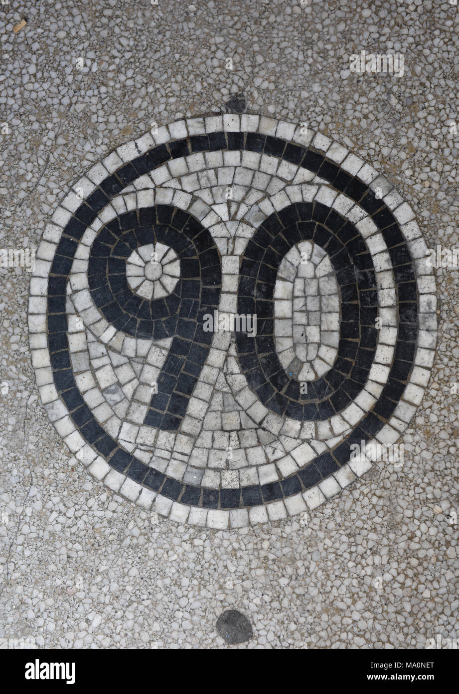 the number 90 in mosaic tiles on the doorstep or threshold of a 1920s ...