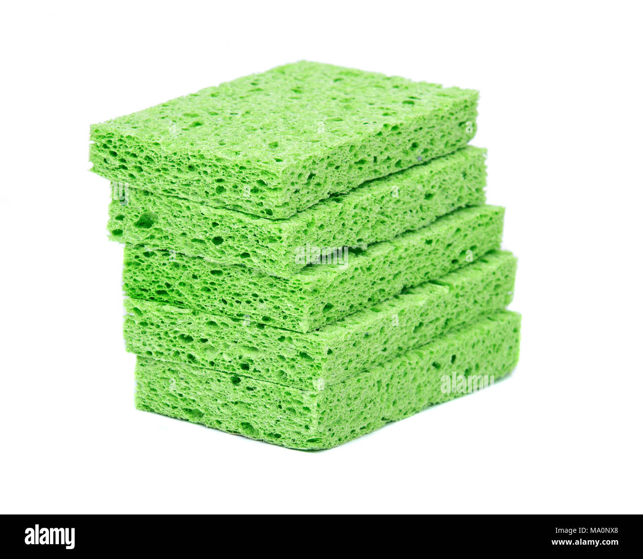 Household green sponge separated on white background Stock Photo - Alamy