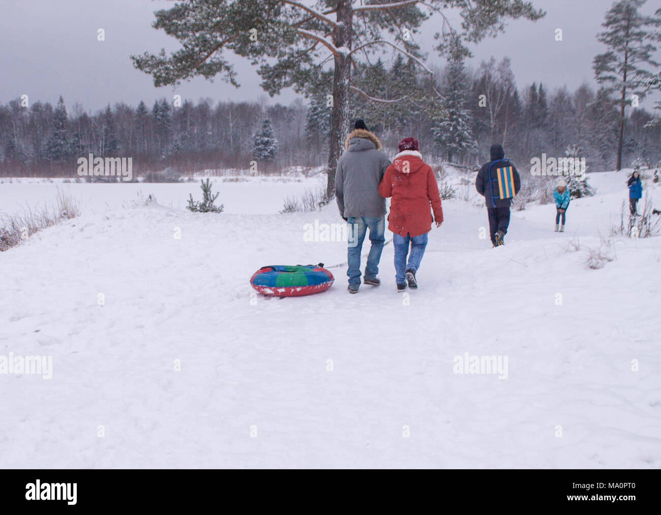 Child toboggan walking hi-res stock photography and images - Alamy