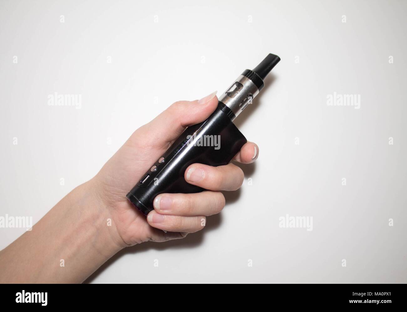 vape, electronic cigarette in hand on white background Stock Photo - Alamy