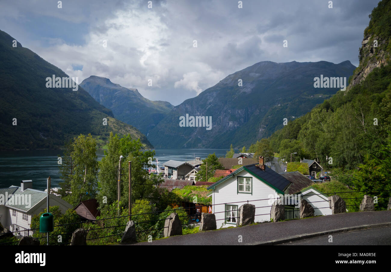 Beautiful view of Geiranger village Stock Photo - Alamy