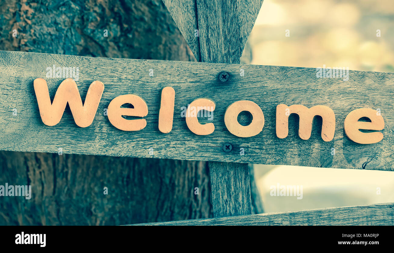 Welcome sign on fence gate hi-res stock photography and images - Alamy