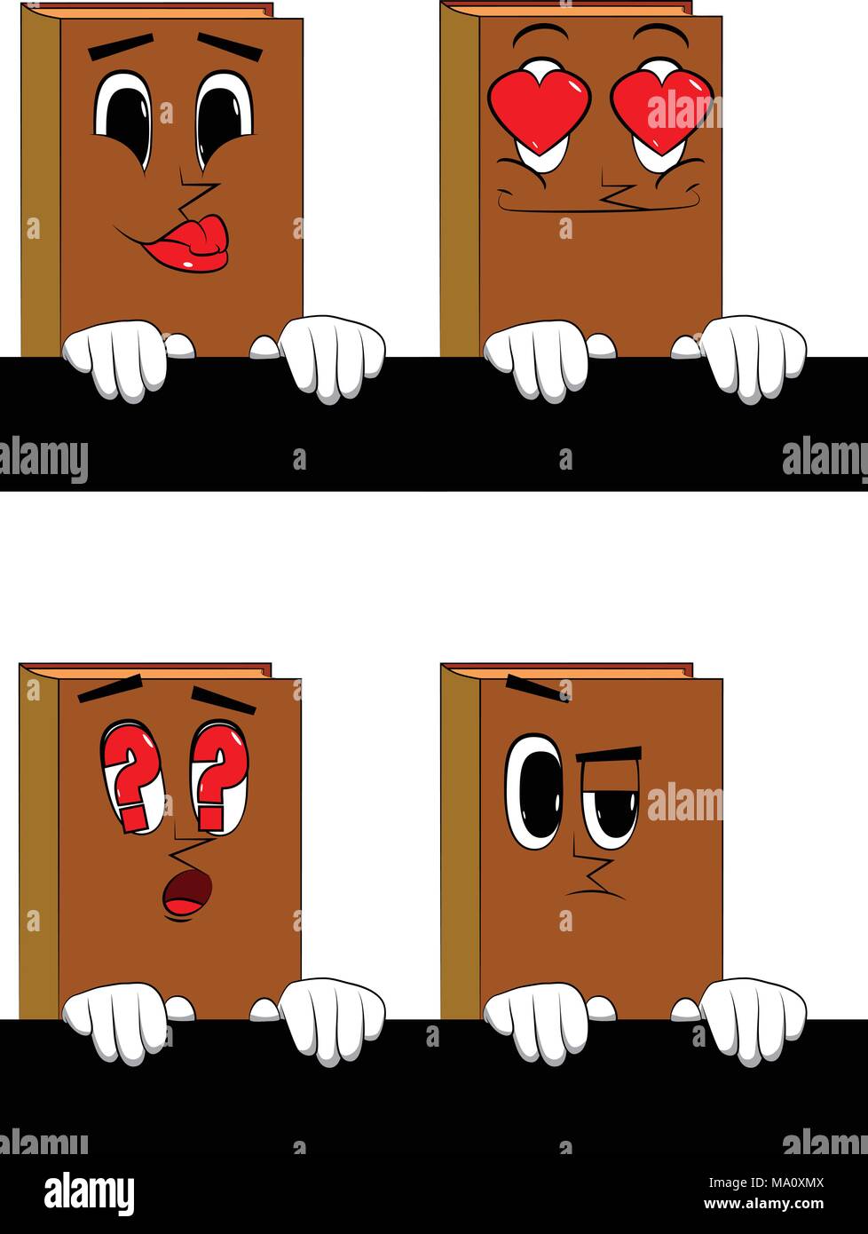 Books holding blank black sign. Cartoon book collection with various ...