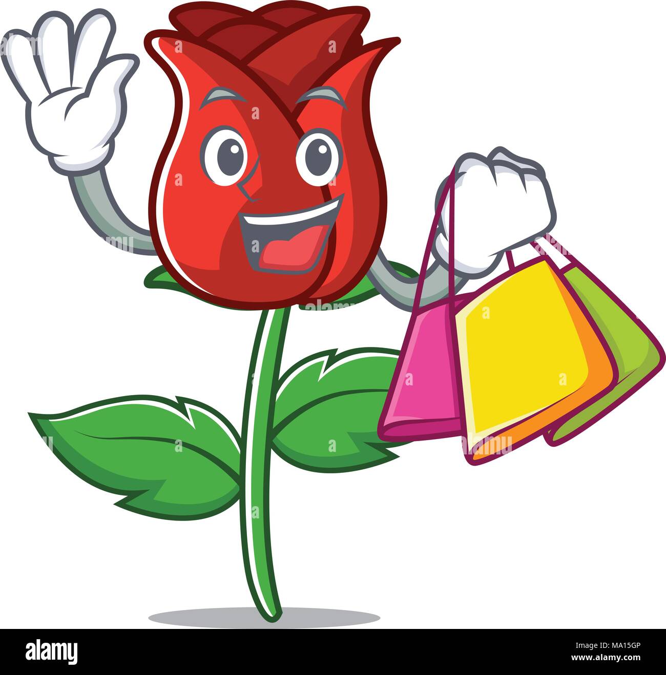 Shopping red rose character cartoon Stock Vector Image & Art - Alamy