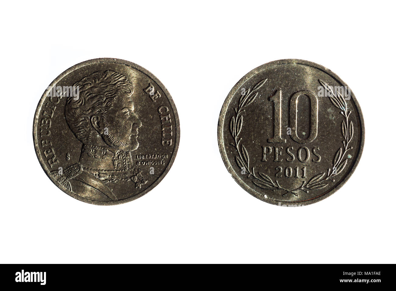front and back of ten peruvian pesos on white background Stock Photo ...