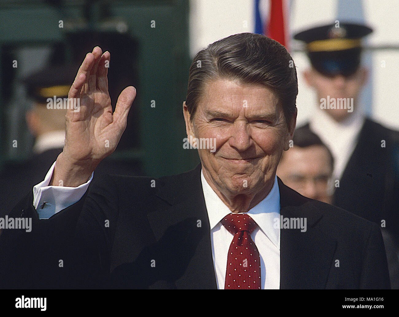 Washington DC., USA, February 7, 1985 President Ronald Reagan waves ...