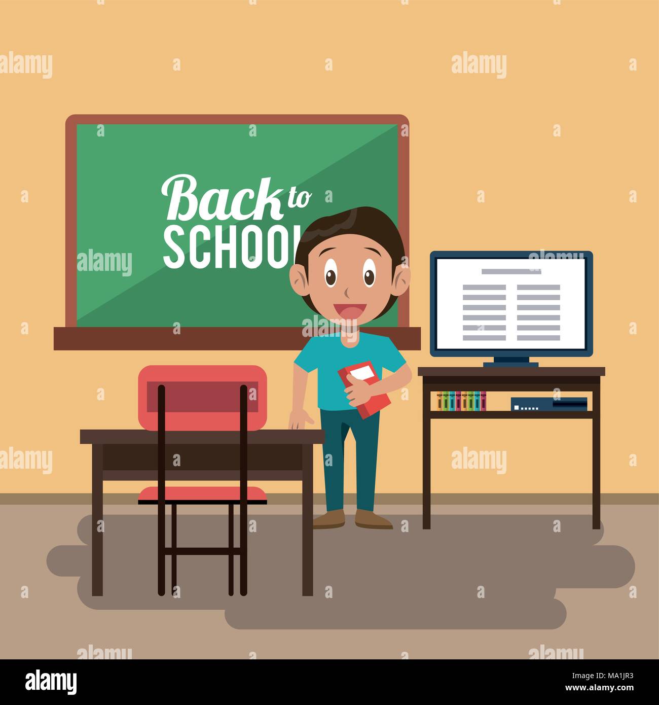 Cartoon Illustration Student Desk In High Resolution Stock Photography ...