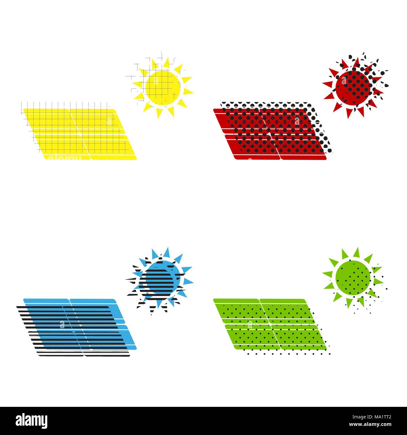 Solar energy panel. Eco trend concept sign. Vector. Yellow, red, blue ...