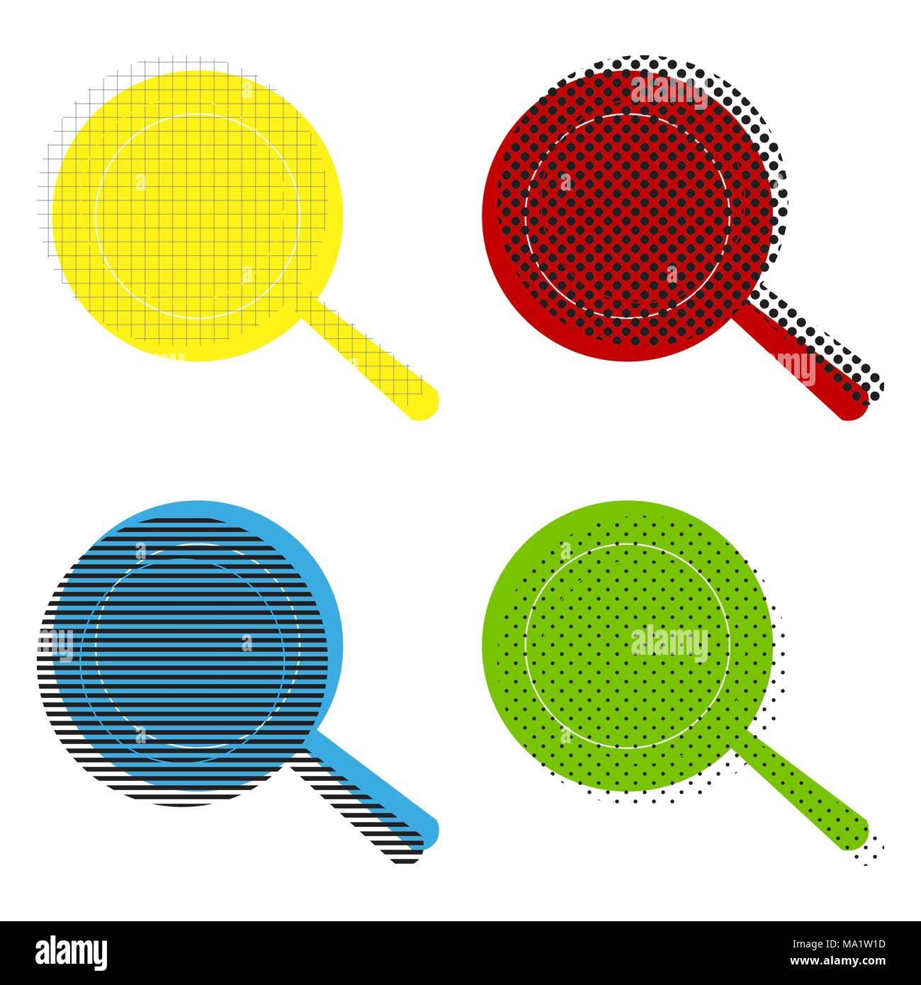 Pan sign. Vector. Yellow, red, blue, green icons with their black ...