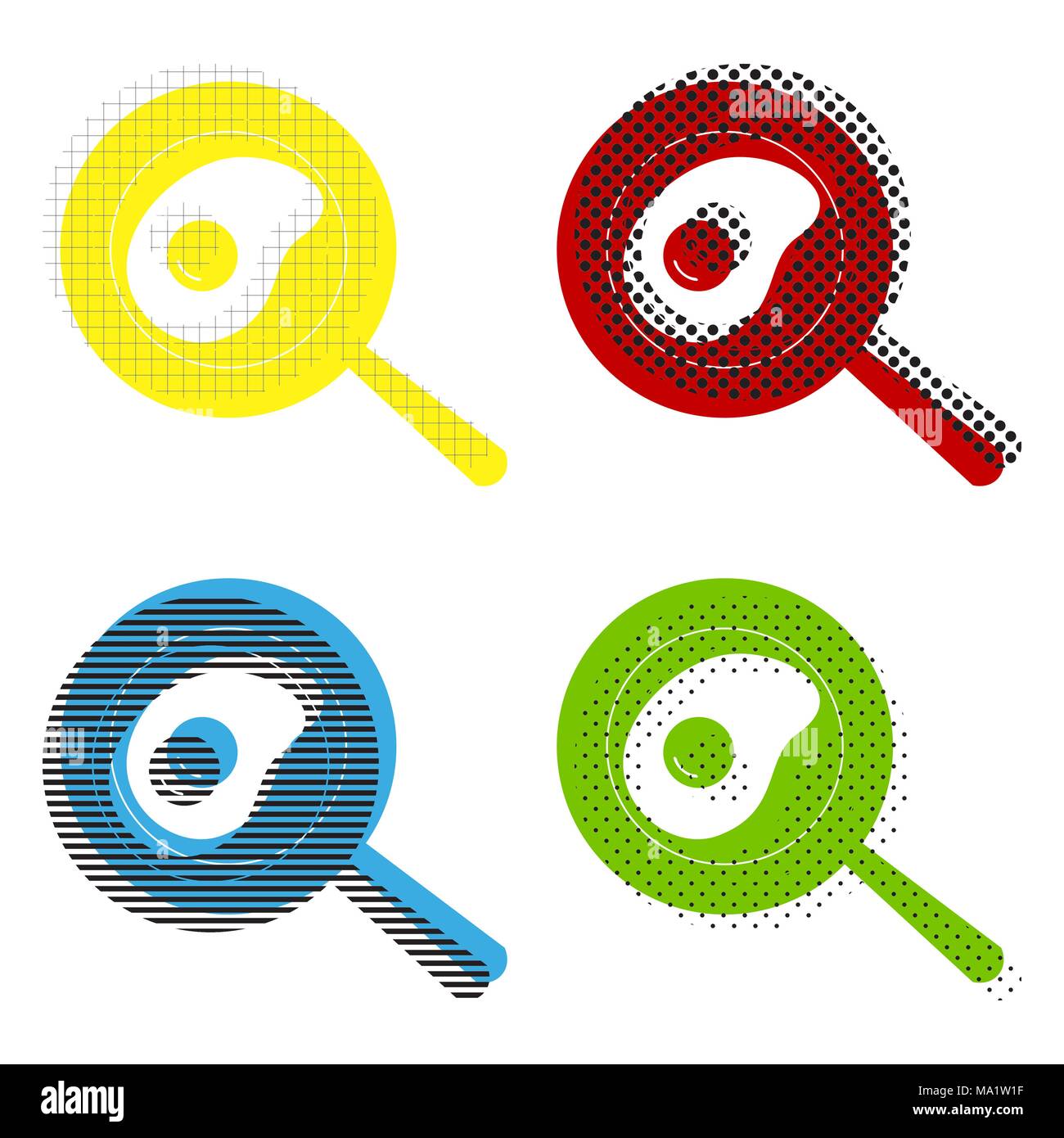 Omelet at pan icon. Vector. Yellow, red, blue, green icons with their ...