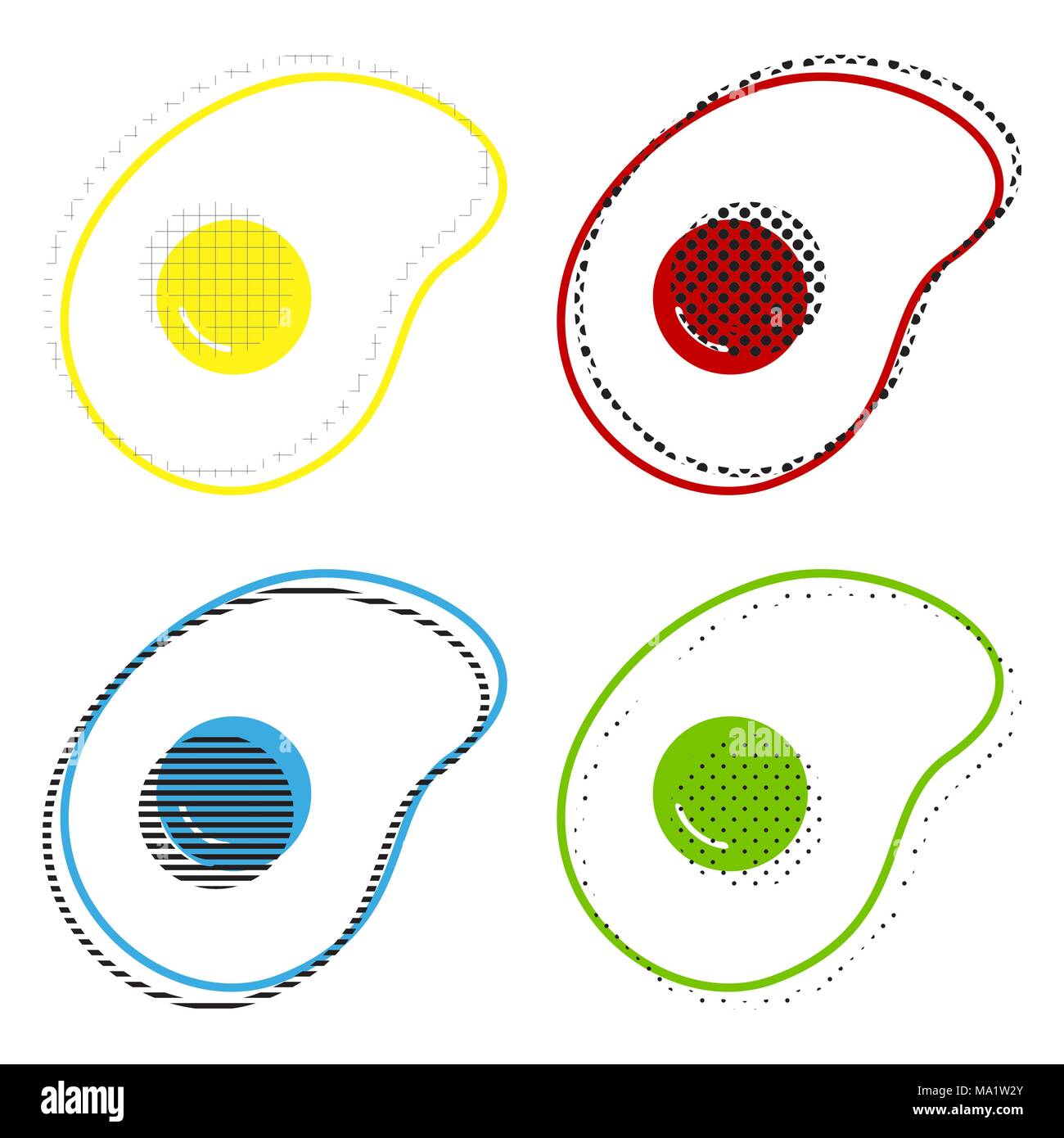 Omelet sign. Flat designed style icon. Vector. Yellow, red, blue, green ...