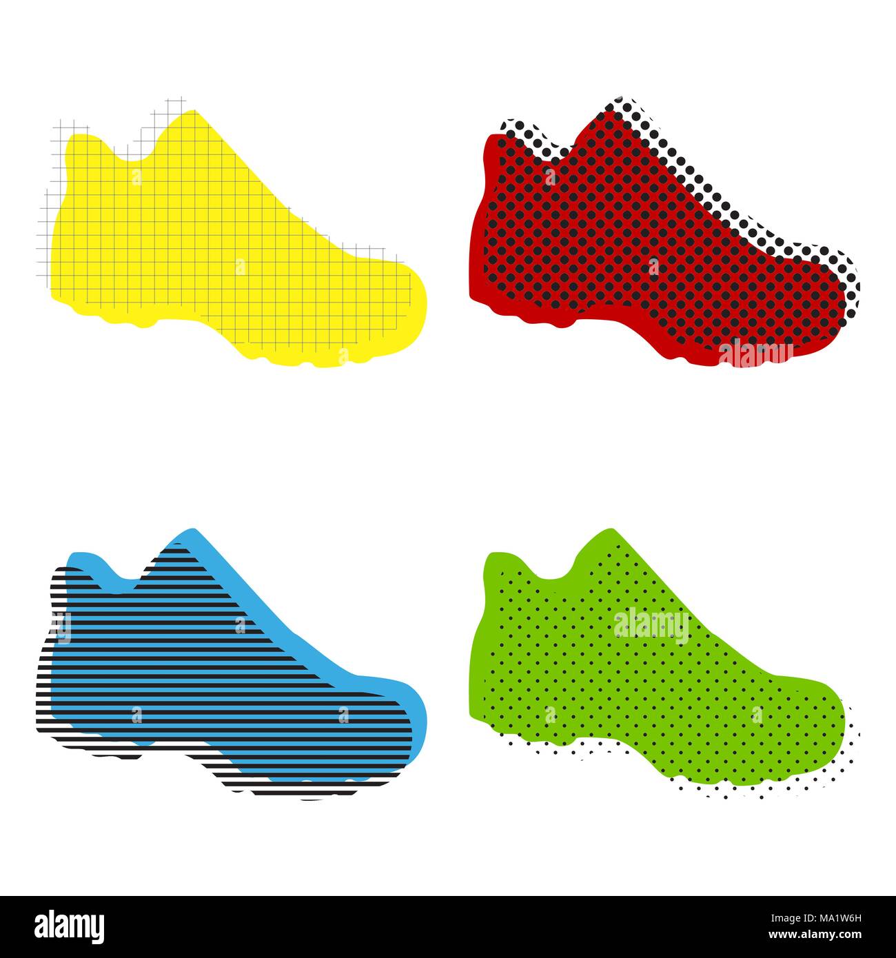 Boot sign. Vector. Yellow, red, blue, green icons with their black ...
