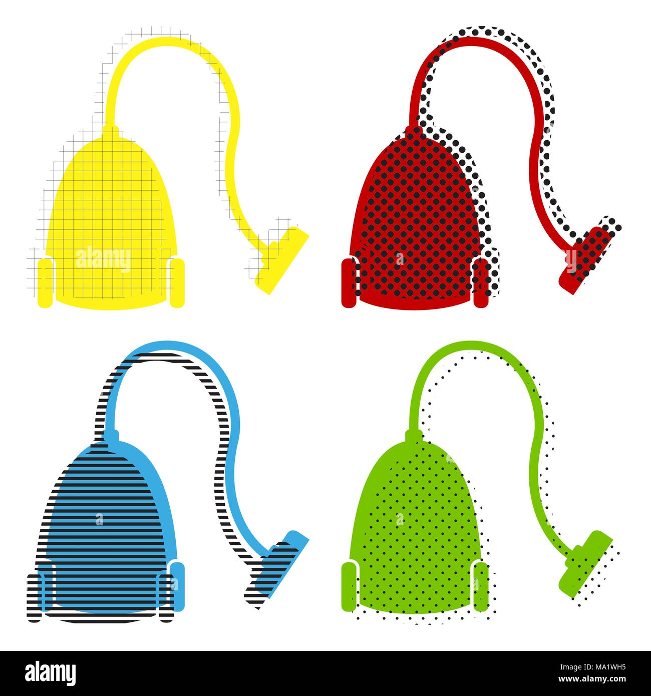 Vacuum Cleaner sign. Vector. Yellow, red, blue, green icons with their ...