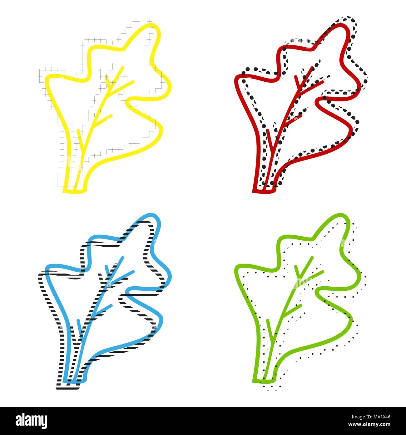 Lettuce leave sign. Vector. Yellow, red, blue, green icons with their ...