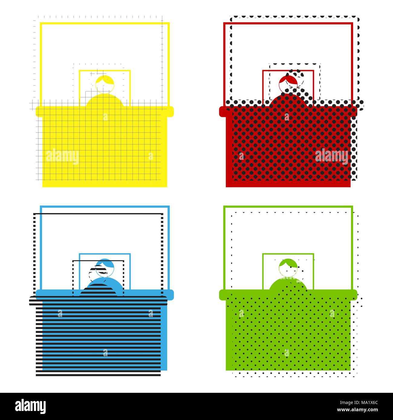 Information Desk sign. Vector. Yellow, red, blue, green icons with ...