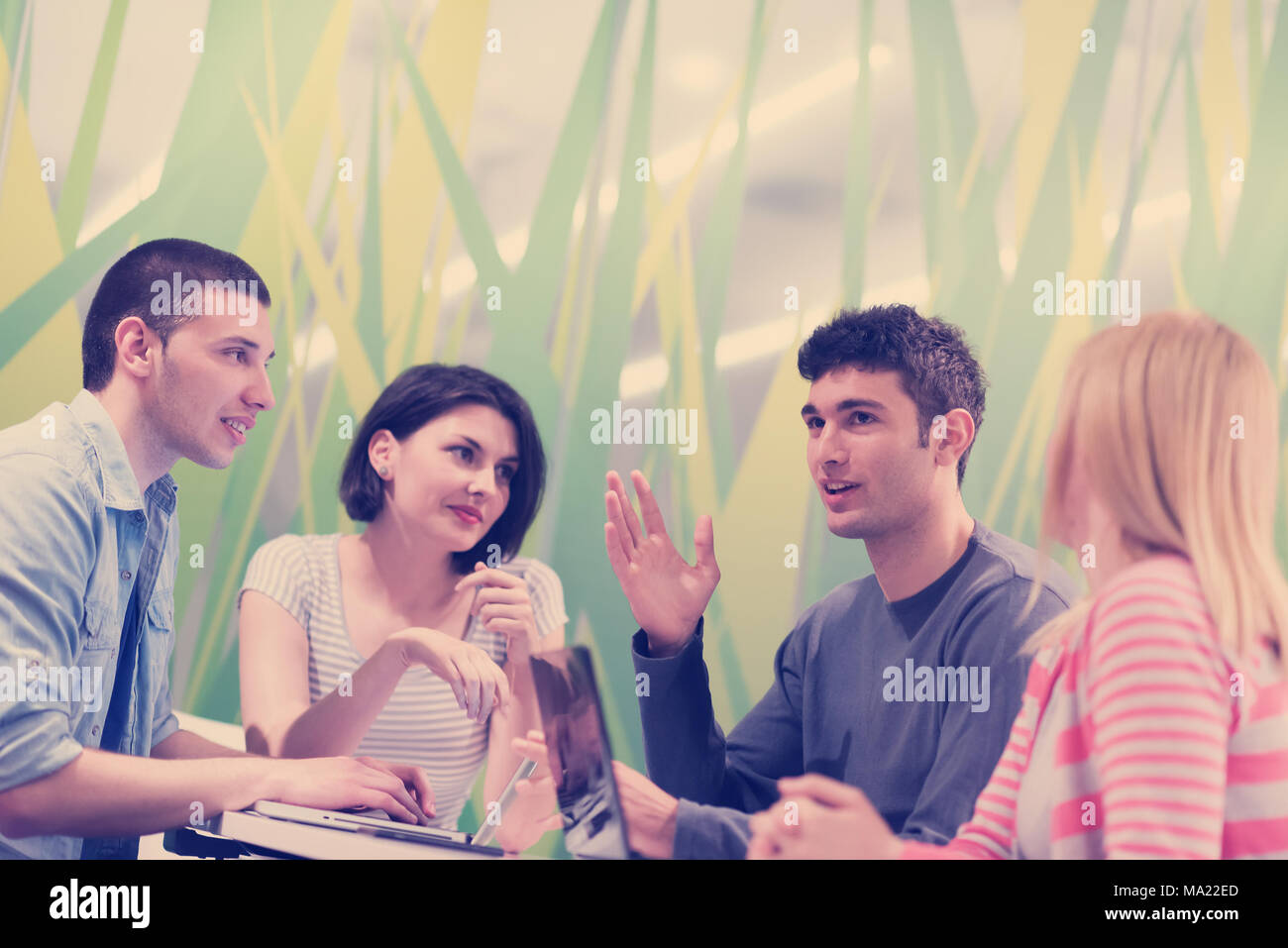 students group study together in school classroom and working together ...