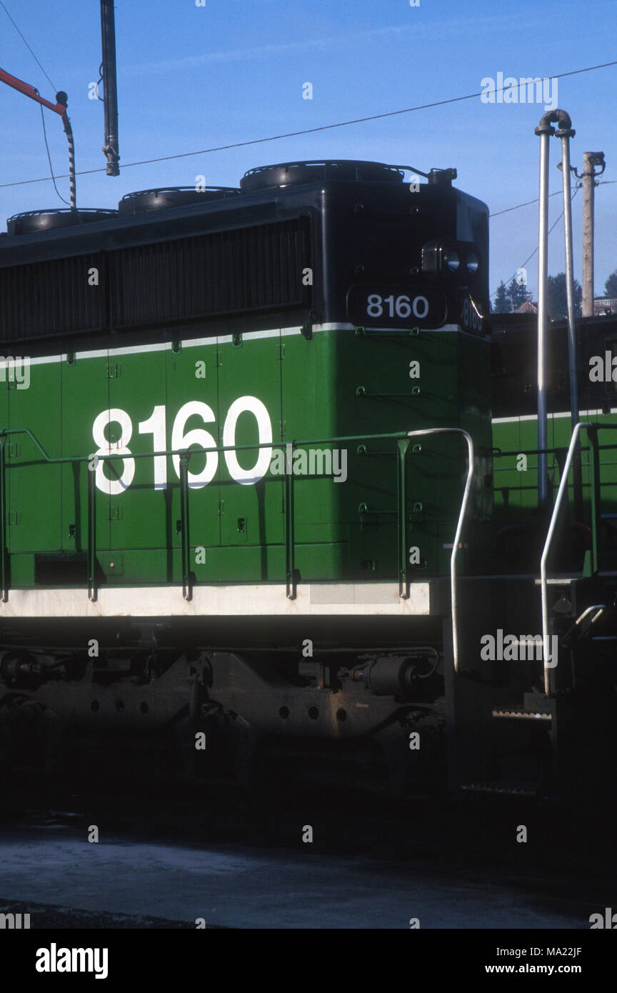 Green diesel locomotive at the yard waiting to be refueled. Seattle ...