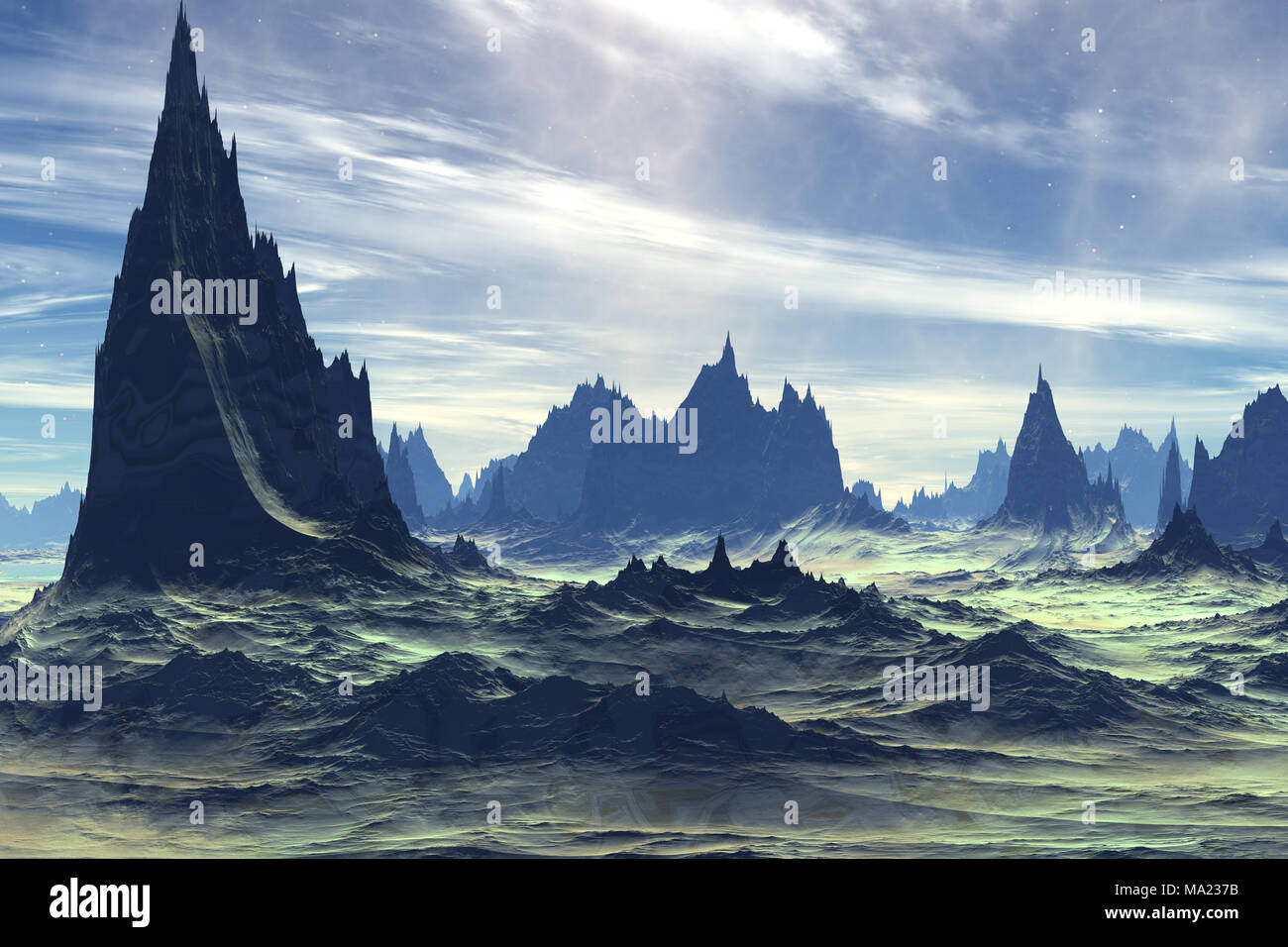 Fantasy alien planet. Mountain. 3D illustration Stock Photo - Alamy