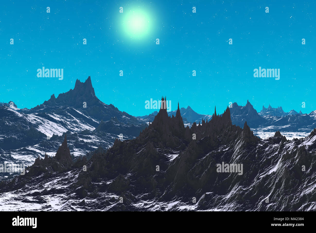Fantasy alien planet. Mountain. 3D illustration Stock Photo - Alamy