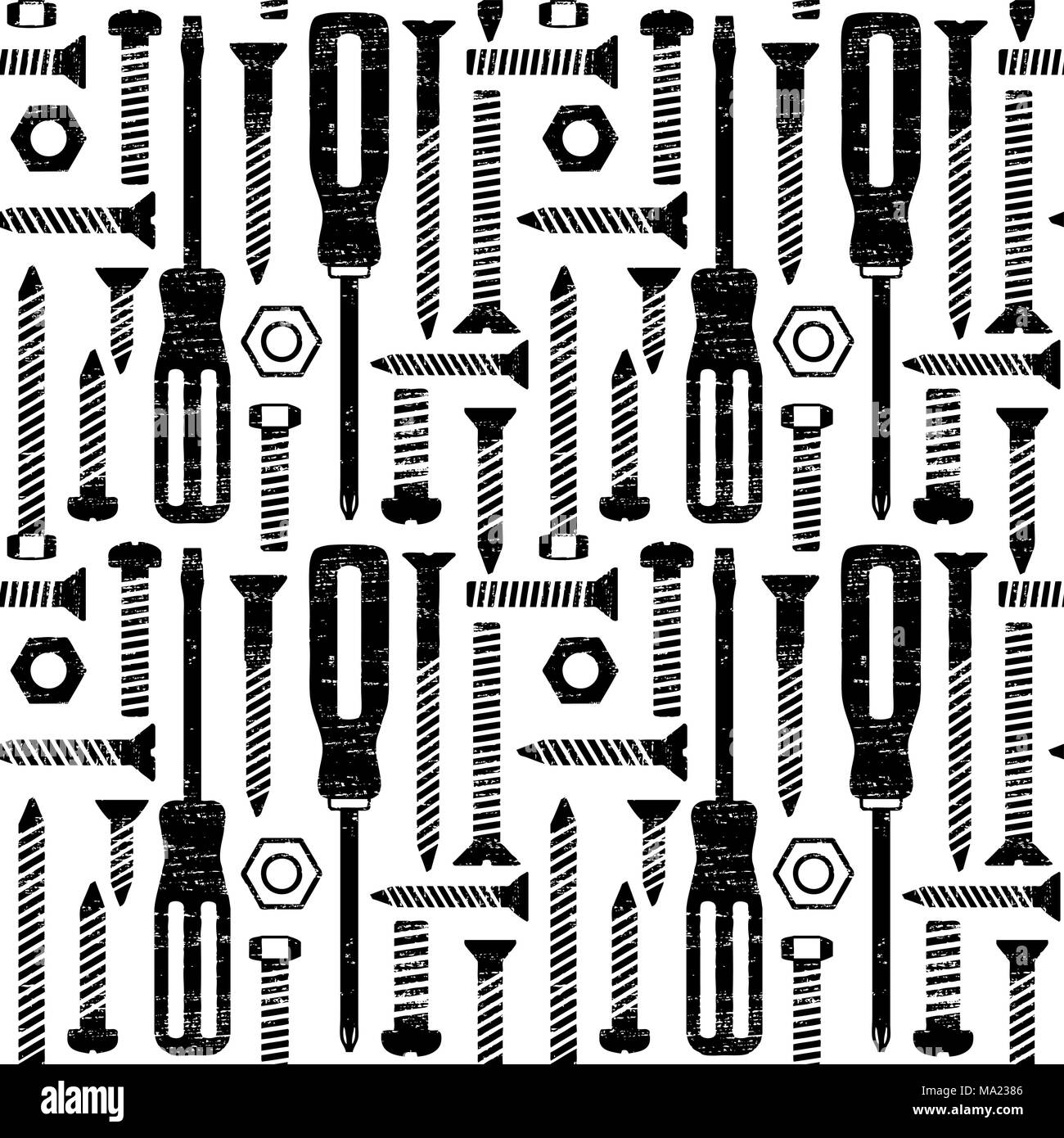 Scratched vector seamless pattern background with screws and ...
