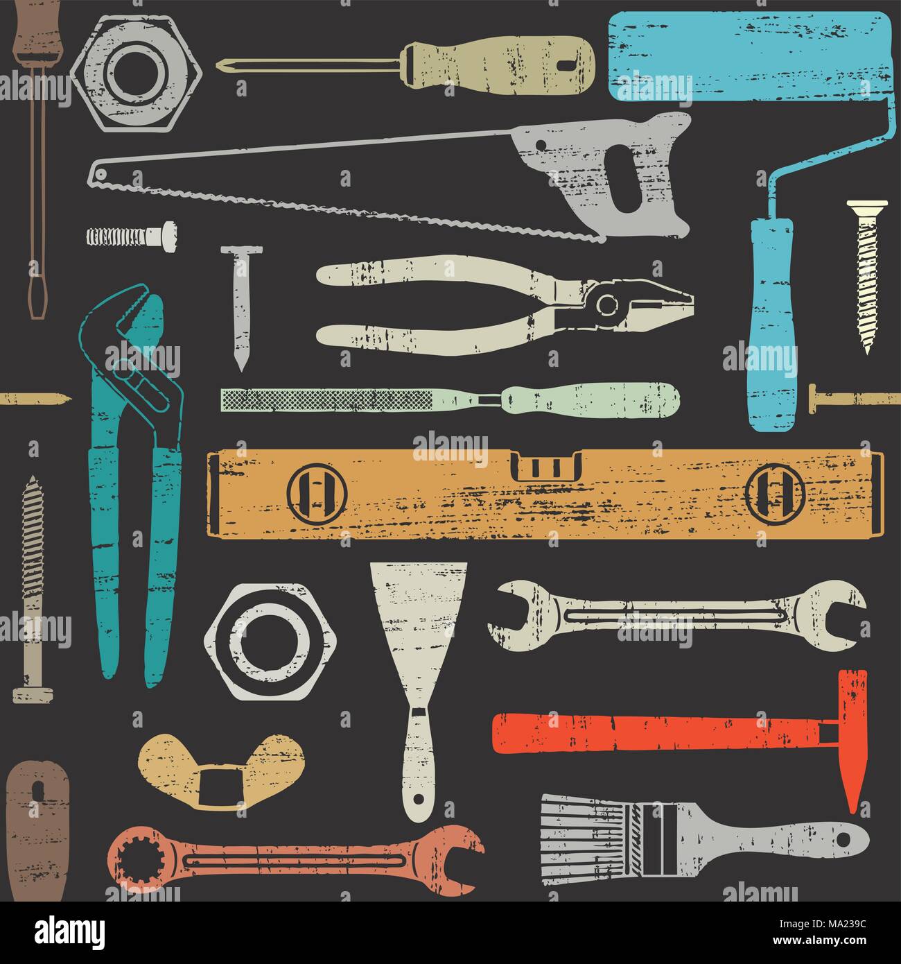 Vintage vector seamless pattern background with various tools Stock ...