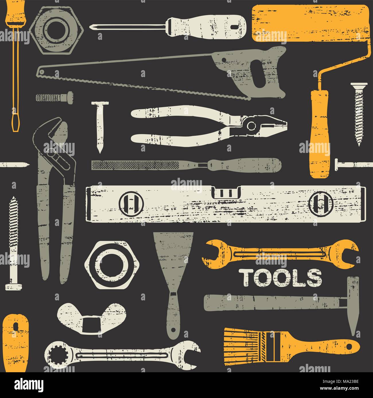 Vintage vector seamless pattern background with various tools Stock ...