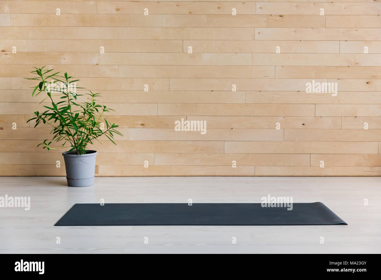 Empty yoga mat on the floor Stock Photo - Alamy