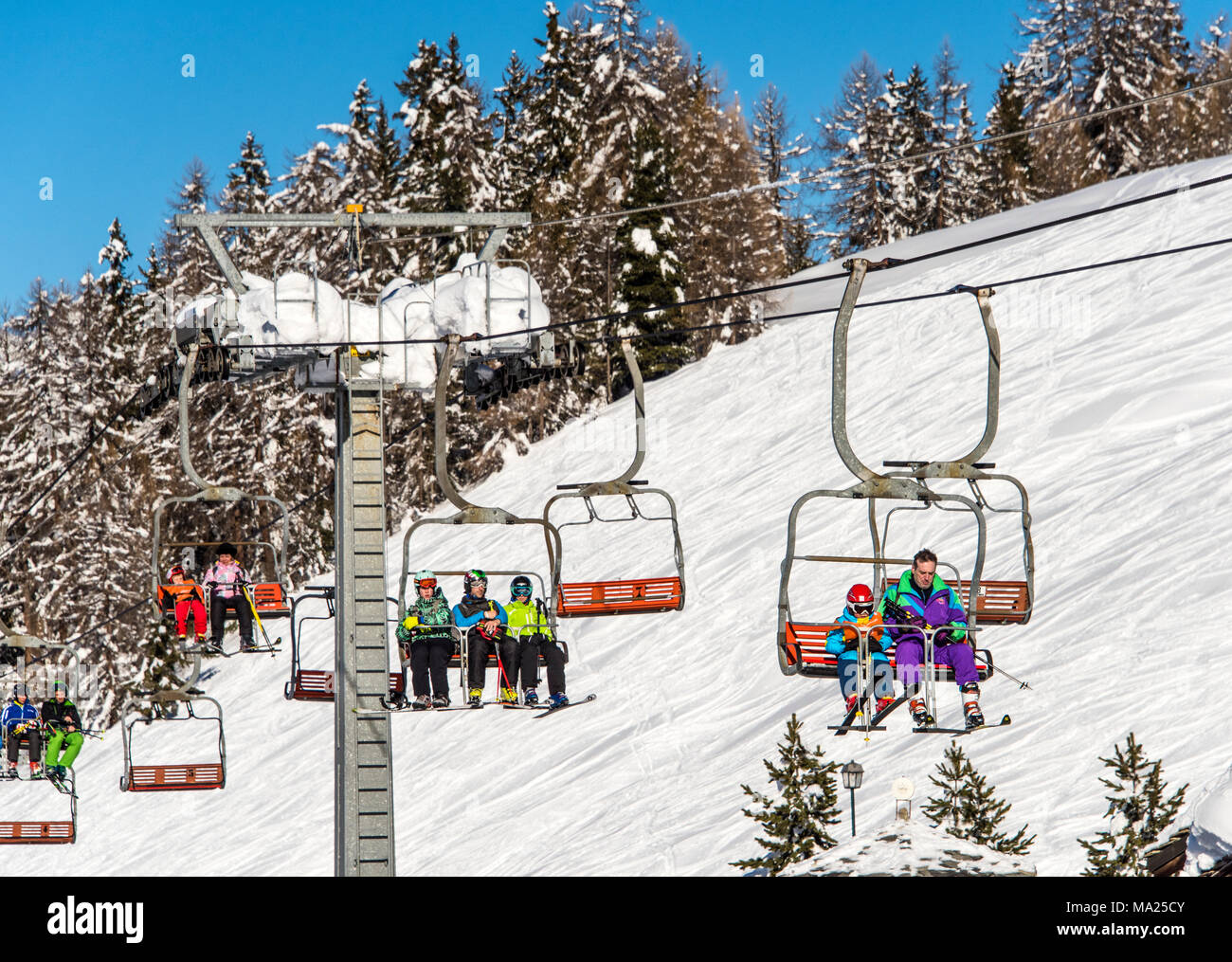 A ski chairlift in Pila ski resort, Aosta Valley, Italy Stock Photo - Alamy