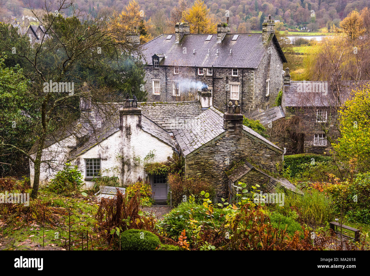 View towards Dove cottage (Wordsworth museum) and Grasmere, Cumbria ...