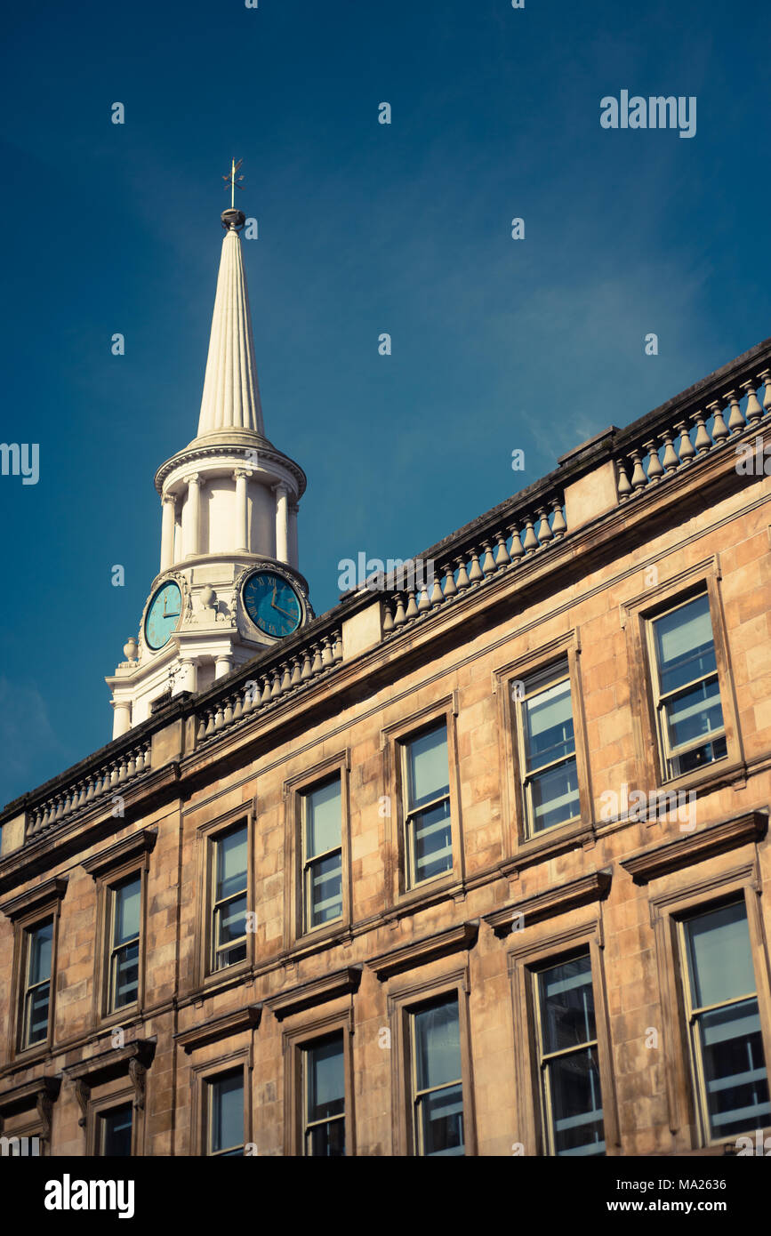 Old Clock Tower and Georgian Terrace in Merchant City, Glasgow, UK ...