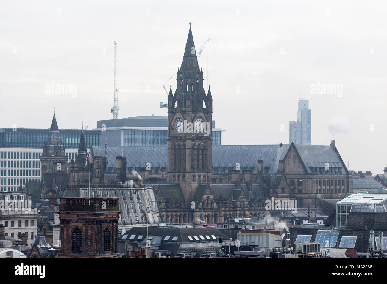Manchester skyline showing Manchester Town Hall clock tower Stock Photo ...