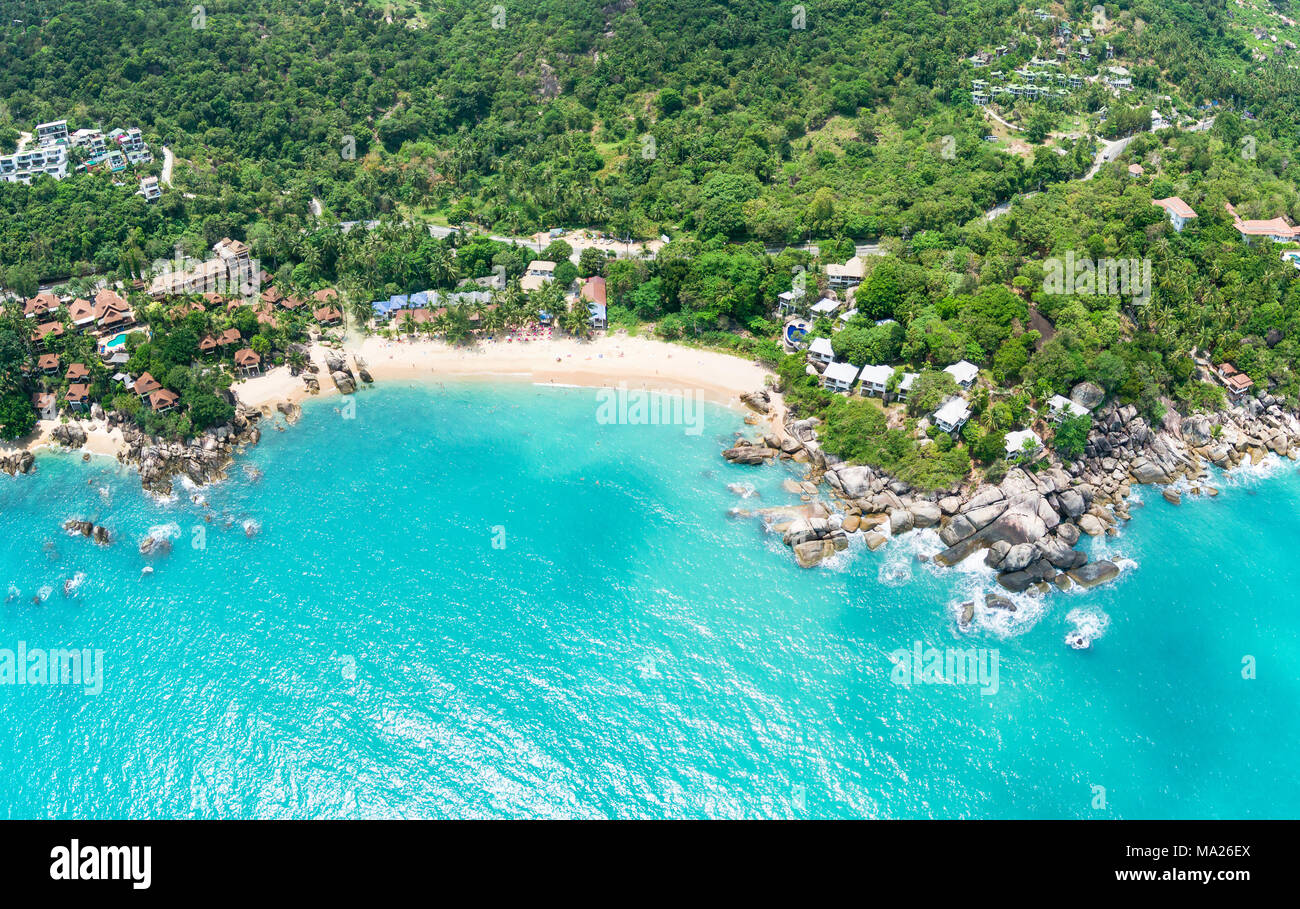 Aerial panoramic view of Coral Cove beach, Koh Samui Island, Thailand ...