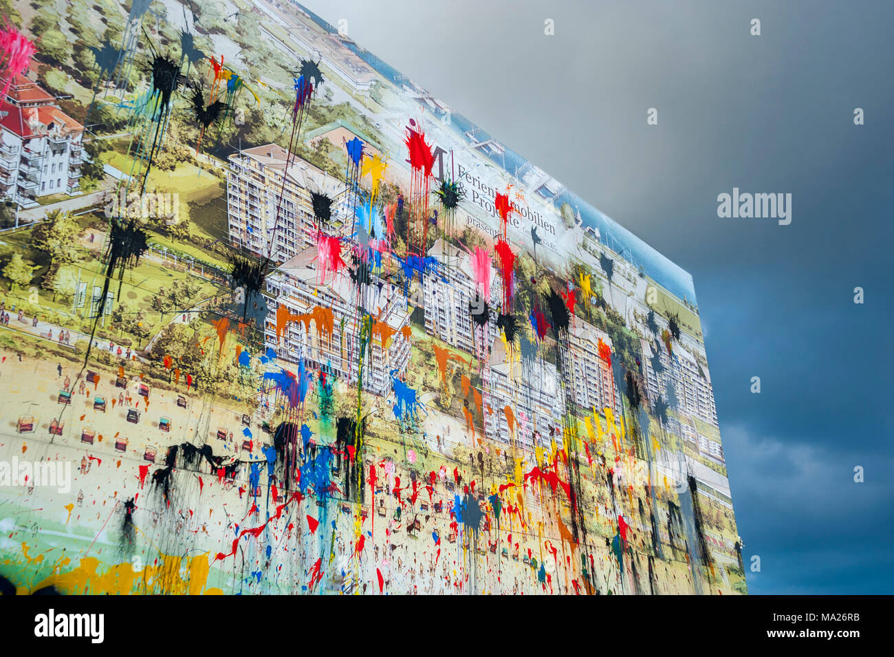 Information board about the new construction of a holiday complex on ...