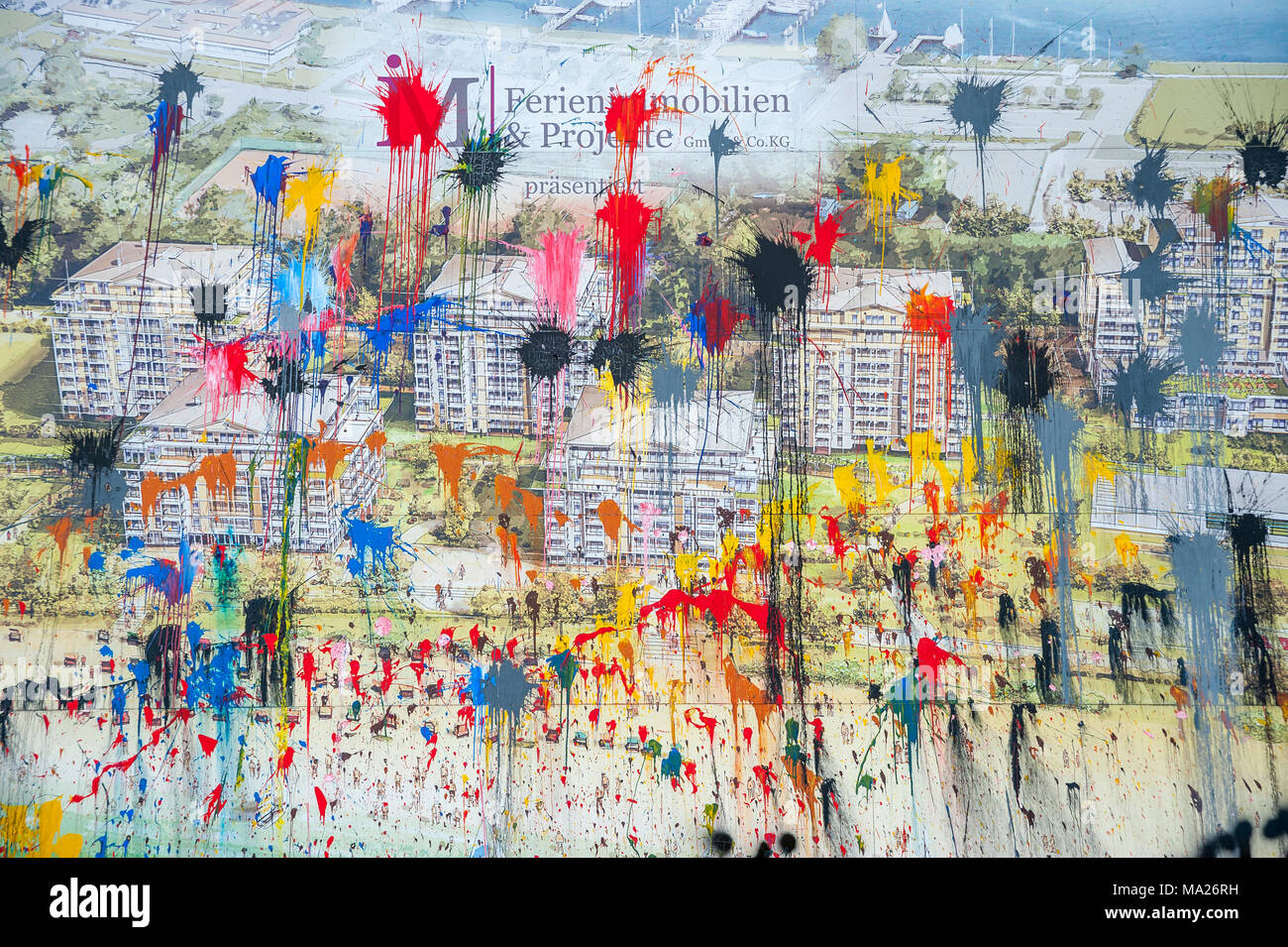 Information board about the new construction of a holiday complex on ...