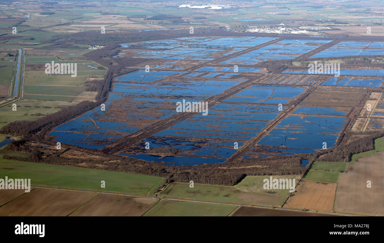 aerial view of Hatfield Moors peat moor and nature reserve near ...