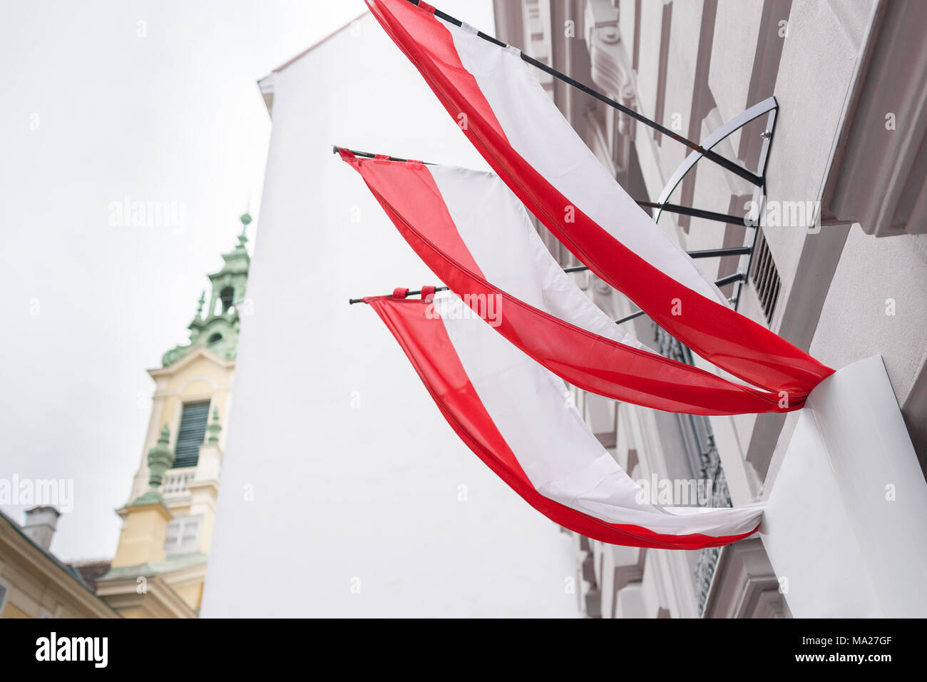 Viennese Flags waving on the door in Vienna, Austria Stock Photo - Alamy