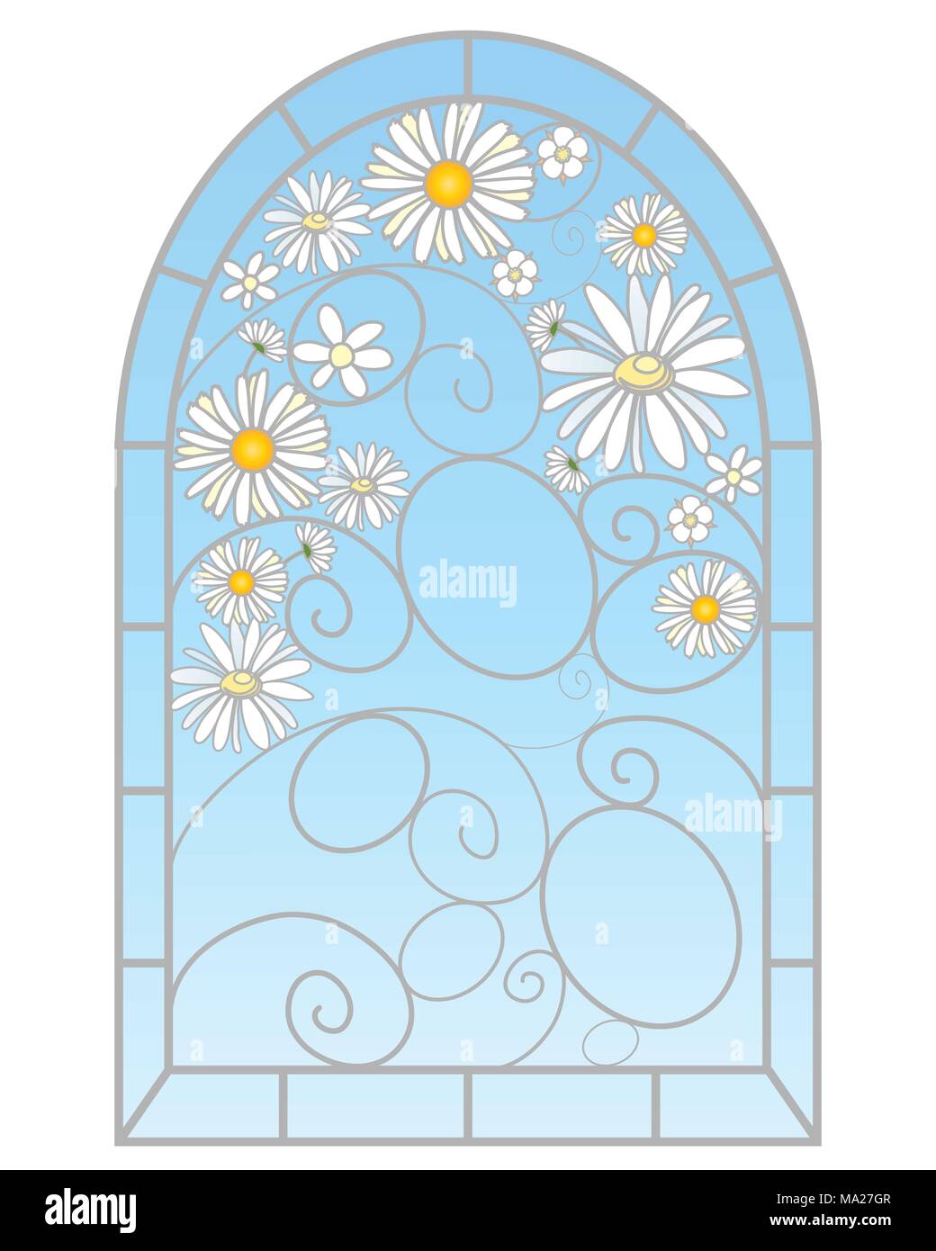 an illustration of a beautiful stained glass window with daisy flowers ...