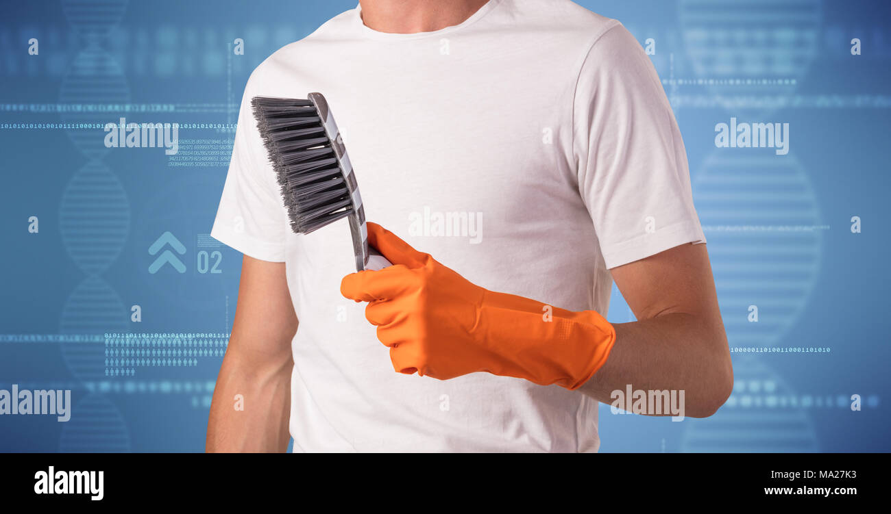 Crowd cleaning theme with male housekeeper and DNS concept wallpaper ...