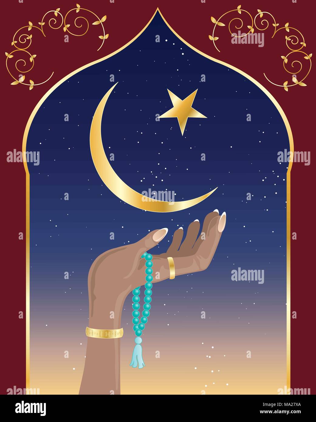 a vector illustration in eps 10 format of a hand with Asian prayer ...