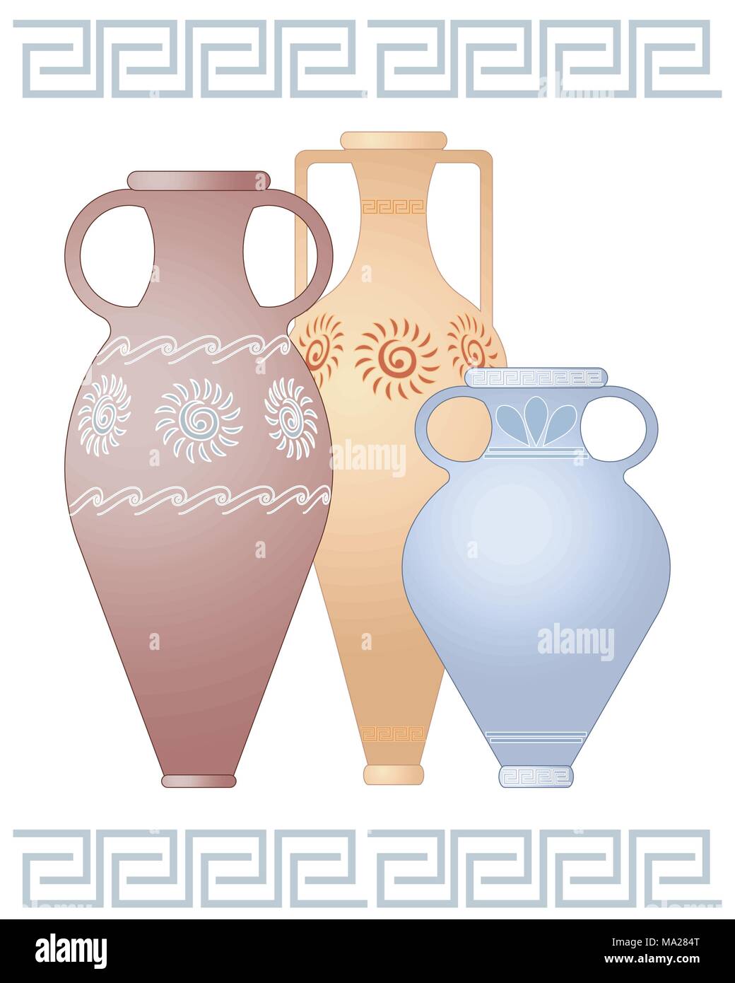 an illustration of three decorative greek urns in different shapes and ...