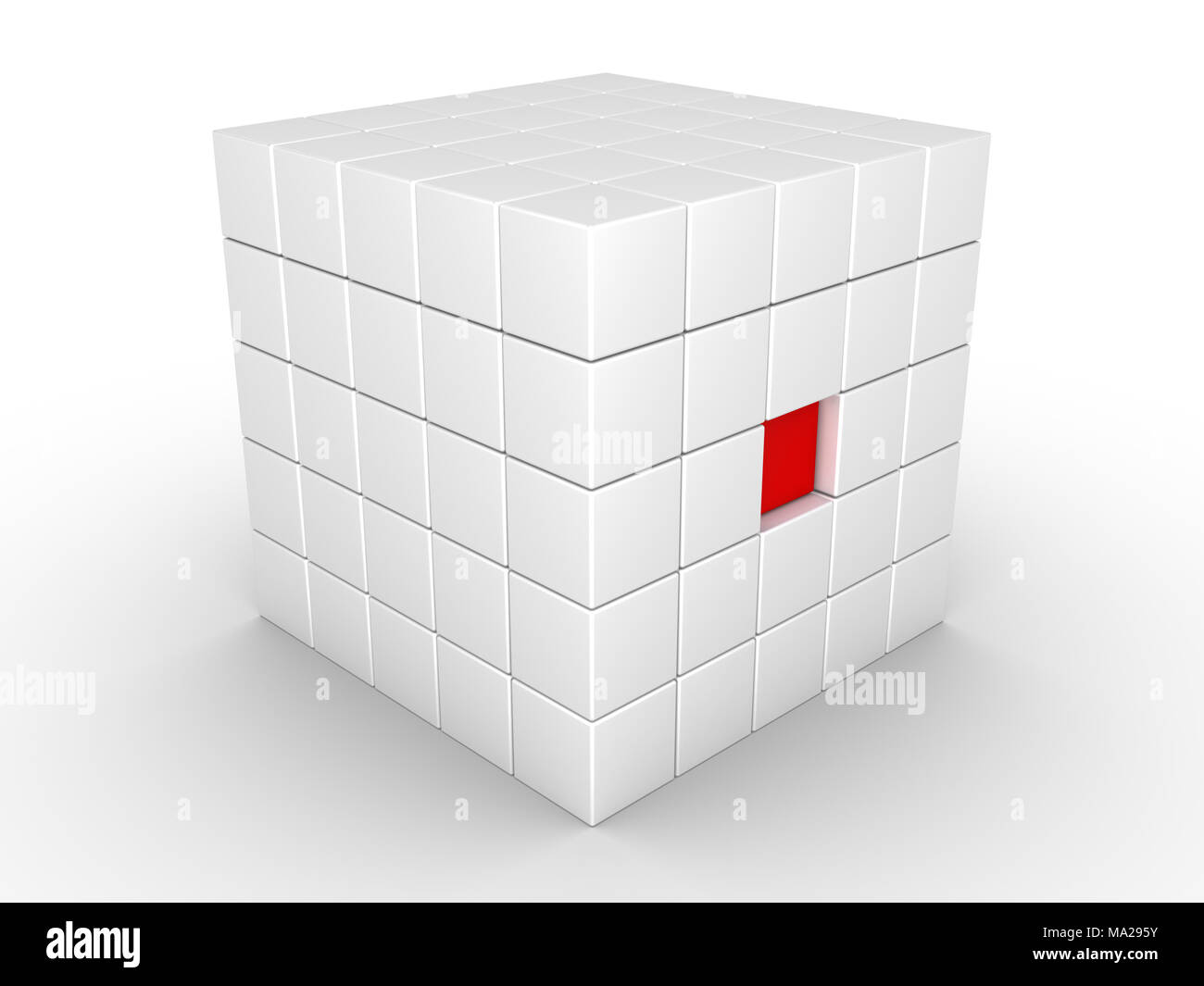 One 3d cube is pressed inside of object made of cubes Stock Photo - Alamy